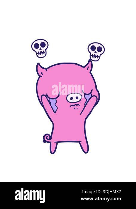 spinning skulls animation of cartoon pig crying Stock Video Footage - Alamy