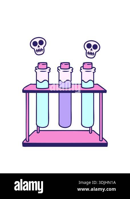 spinning skulls animation of cartoon doodle of a science test tube ...