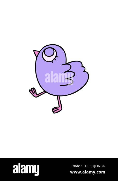 starburst effect animation of hand drawn quirky cartoon yellow bird ...