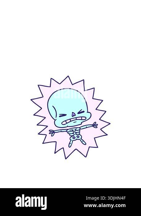 stretching up animation of freehand drawn cartoon of a scary skeleton ...