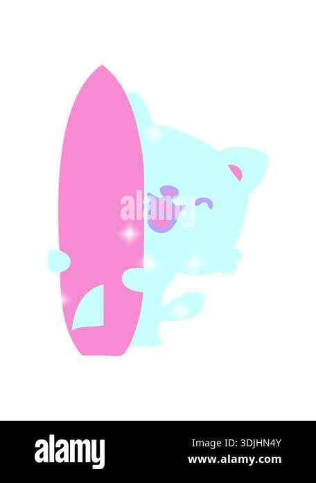 glitter effect animation of cute cat with surfboard Stock Video Footage ...