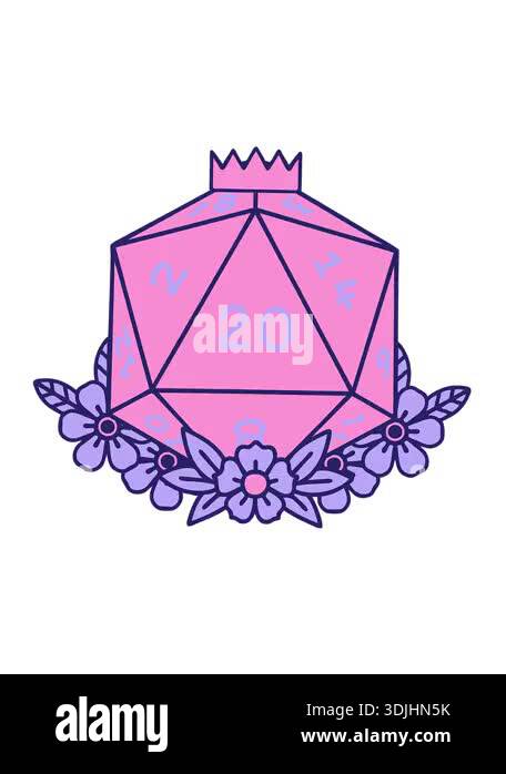 vibrating motion animation of roll 20 D20 dice roll with floral ...