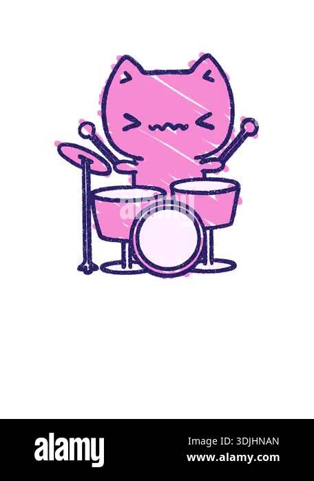rise and float animation of Cat Drummer Chalk Drawing Stock Video ...
