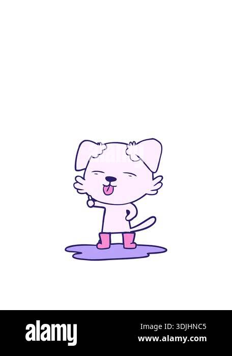 jumping motion animation of cartoon dog sticking out tongue in puddle ...