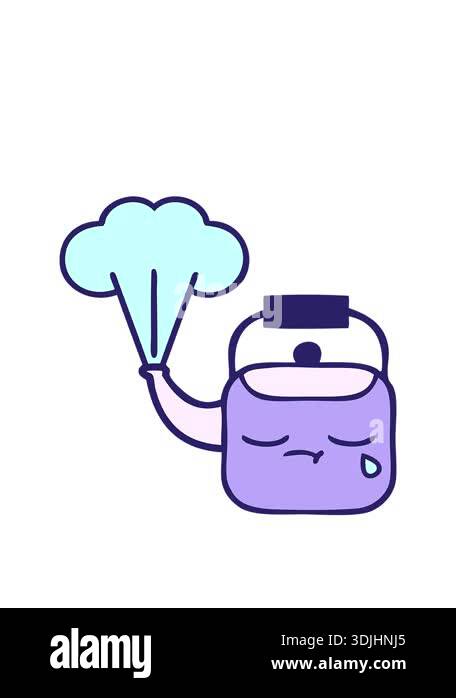 stretching up animation of cute cartoon of a steaming kettle Stock ...