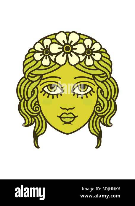 changing color animation of face with crown of flowers Stock Video ...