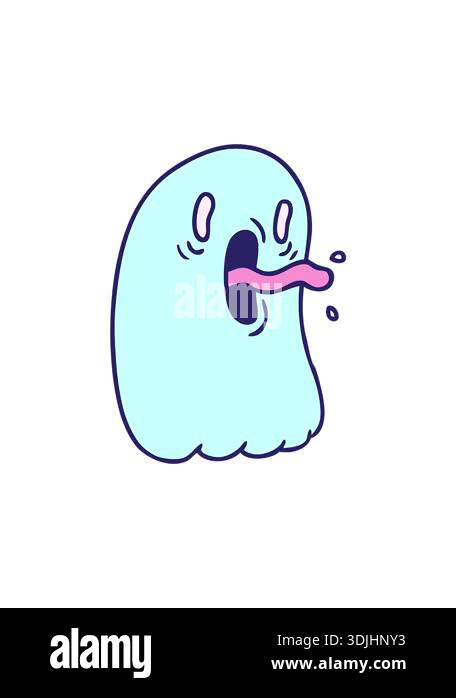 spinning motion animation of handdrawn cartoon of kawaii scary ghost ...
