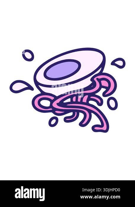 shaking motion animation of some ramen ingredients of noodles and egg ...