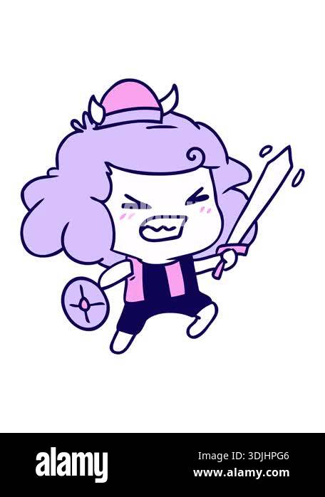 neon light effect animation of freehand drawn cartoon of kawaii viking ...