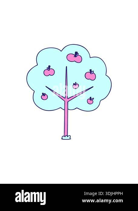 attention grabbing animation of hand drawn quirky cartoon apple tree ...