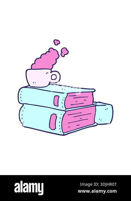 shine light effect animation of cartoon books and coffee cup Stock ...