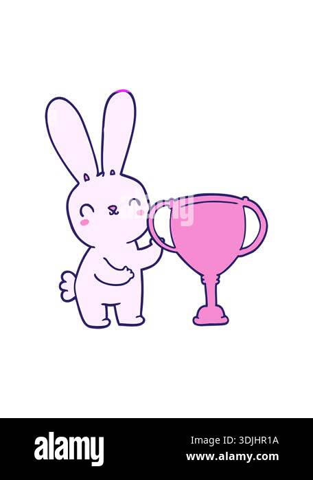 power up animation of cute cartoon rabbit with sports trophy cup Stock ...