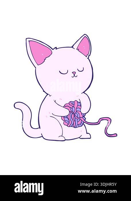 shaking motion animation of cartoon cat playing with ball of yarn Stock ...