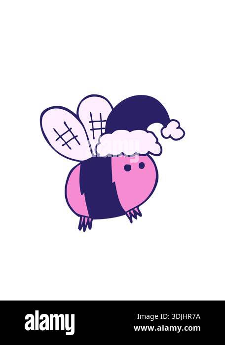 blinking radial lines animation of cute cartoon bee wearing christmas ...