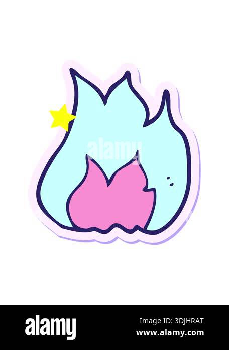 twinkling stars effect animation of sticker of a cartoon fire symbol ...