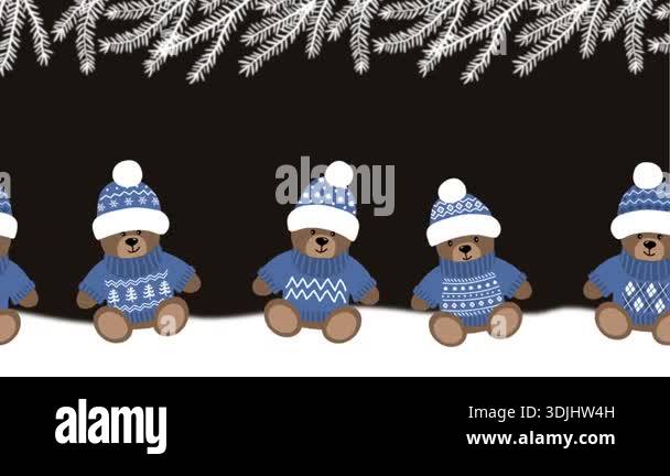 Christmas Animation. Happy Teddy Bears Enjoy Winter Holidays. Loop ...