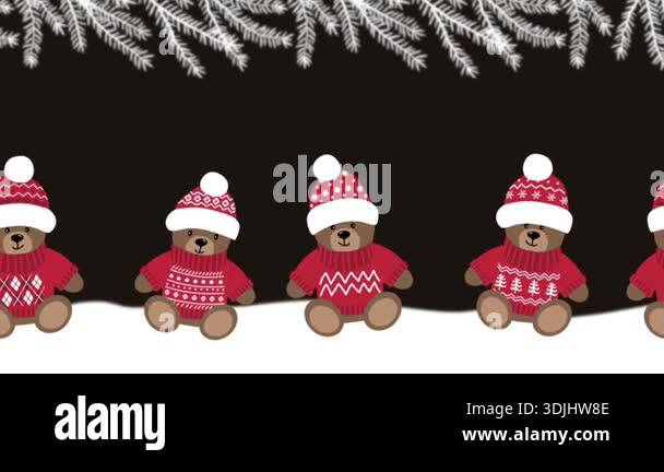 Christmas Animation. Happy Teddy Bears Enjoy Winter Holidays. Loop ...