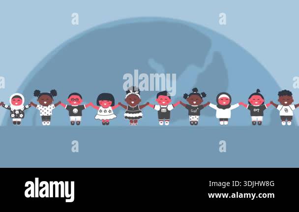 Children. Animation. Little Boys, Little Girls Holding Hands, Stand ...