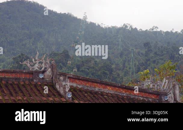 Ancient Ornamental Roof With Curved Details Overlooked by Cable Cars ...