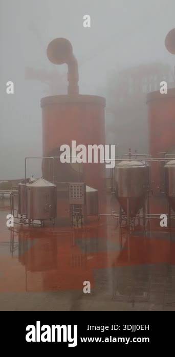 Vertical video. Outdoor Brewing Installation With Copper Structures and ...