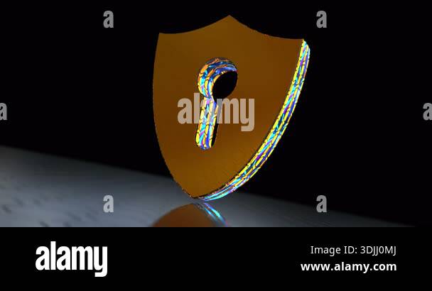 Cyber security shield 3d symbol spectacular. Abstract glowing golden ...