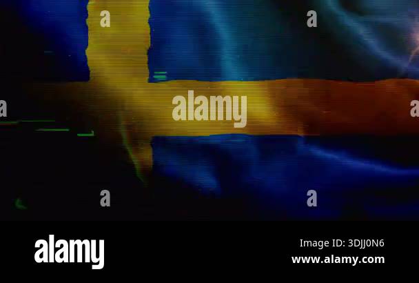 Sweden flag waving with glitch noise. Swedish blowing banner seamless ...