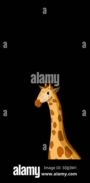 A cartoon-style Giraffe. Handmade 2D animated HD footage isolated on ...