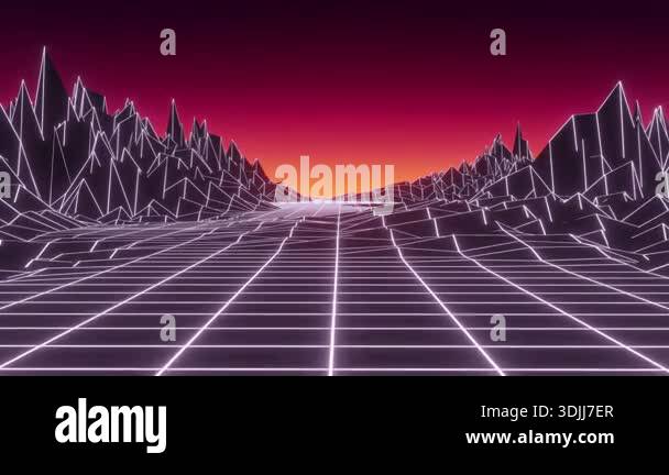 Abstract retro mountains on background of starry sky. 3D topographic ...