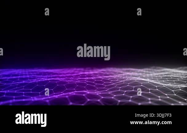 Abstract technology colors hexagon wave with motion dots and lines ...