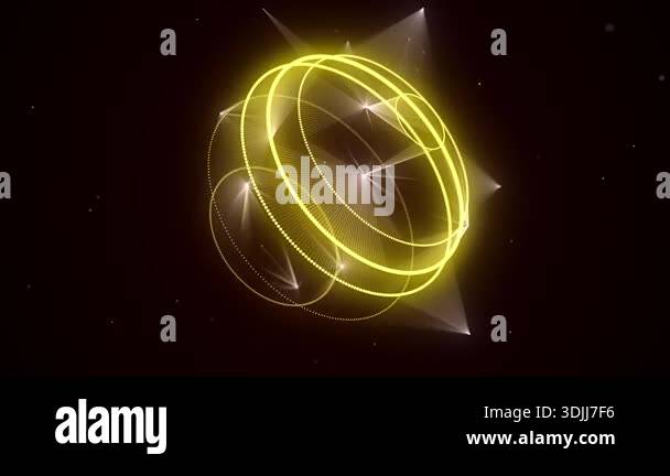 Futuristic yellow sci-fi sphere in space. Technology circle a network ...