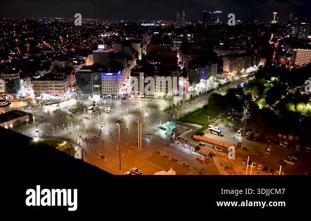 Istanbul,turkey,august 5, 2025. Aerial view of taksim square at night ...