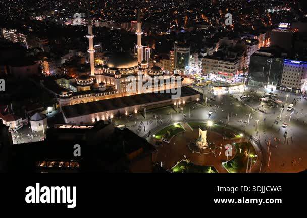 Istanbul,turkey,august 5, 2025. Aerial view of the illuminated taksim ...