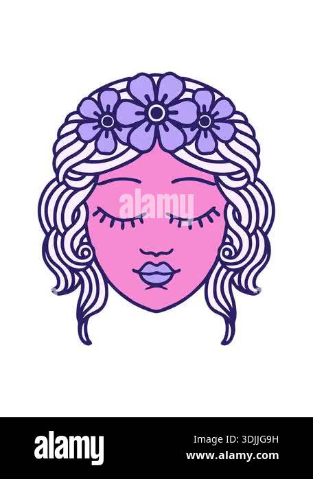 shaking motion animation of iconic tattoo style image of a maidens face ...