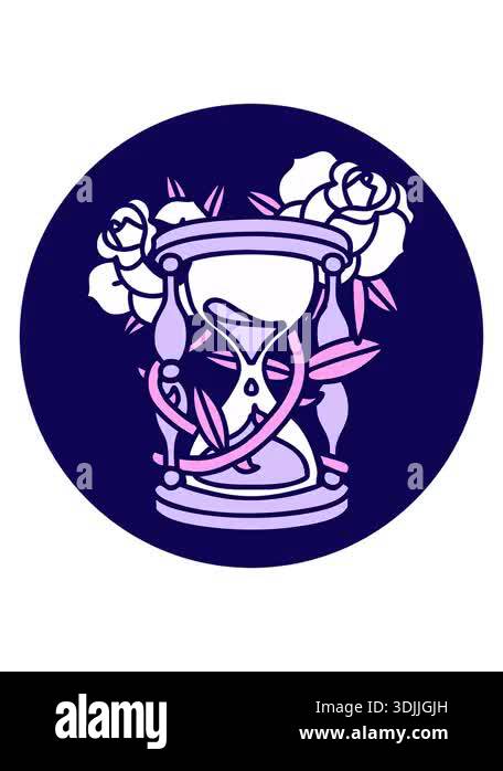 neon light effect animation of iconic tattoo style image of an hour ...