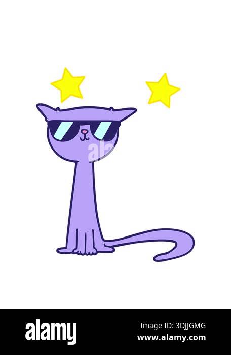 spinning stars animation of cartoon cool cat Stock Video Footage - Alamy