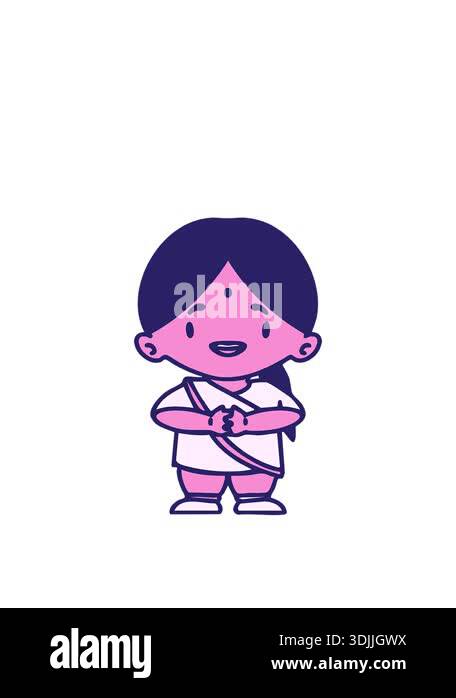 stretching up animation of happy indian woman in modern sash cartoon ...