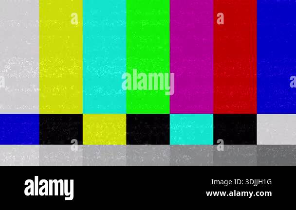A classic television color bar test pattern, complete with static noise ...