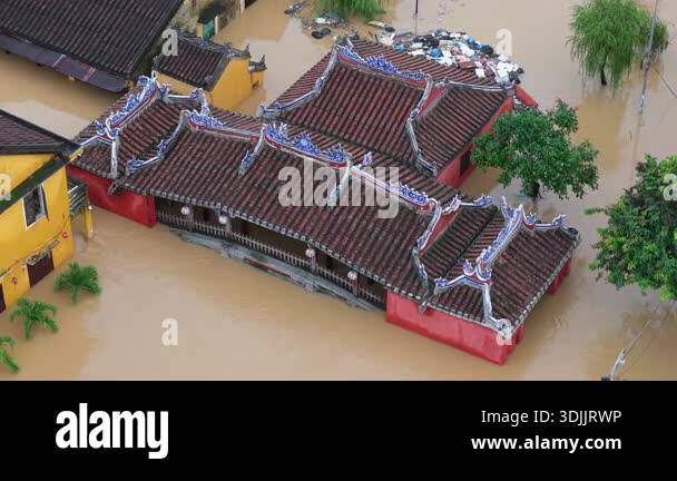 The deepest flood in history in Hoi An, Da Nang 2025. Aerial view of ...