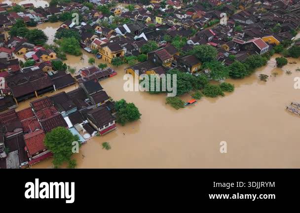 The deepest flood in history in Hoi An, Da Nang 2025. Aerial view of ...