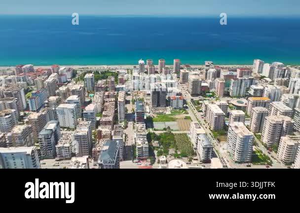 Drone shows workers installing panels on new apartment buildings Stock ...