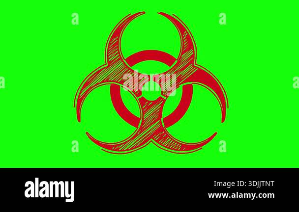 Hand-drawn red biohazard symbol animation with a boiling lines effect ...