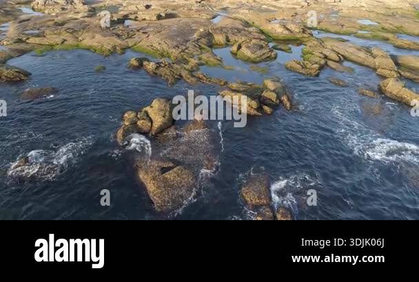 Texture of coastal rocks with green algae The concept of geology Stock ...