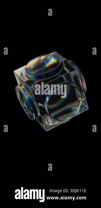 3d Transparent rotating glossy cube with dispersion effect. Rainbow ...