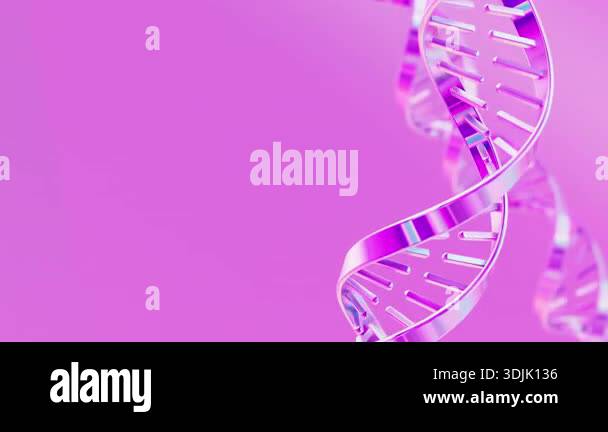 Holographic iridescent DNA double helix strand rotates on pink ...