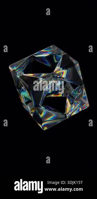 3d Transparent rotating glossy cube with holes with dispersion effect ...