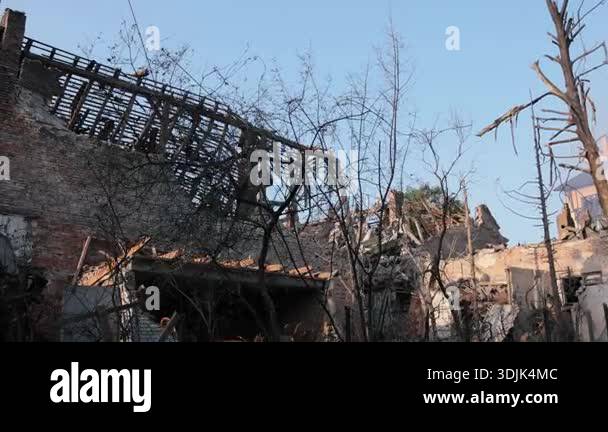 enemy aircraft, Ruined house, Damaged apartments. Heavy damage is ...