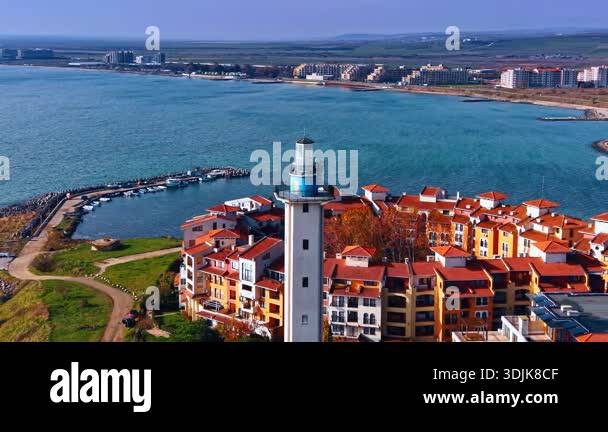 Footage at the top of the Aheloy lighthouse and bright Marina Cape ...