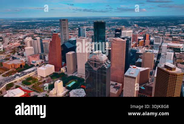 Modern downtown Houston, Texas, USA from drone footage going up. Vast ...