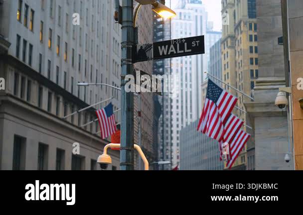 Traffic sign showing Wall Street and Broad Street in New York, USA ...