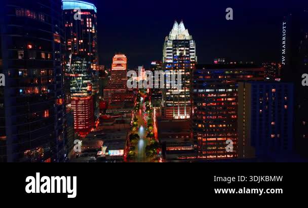 Austin, USA, 21 November 2025: Descend over lively street crossing ...